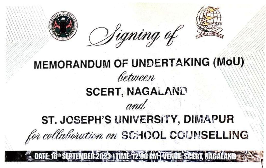 Signing of MoU between SCERT, Nagaland and St. Joseph’s University ...