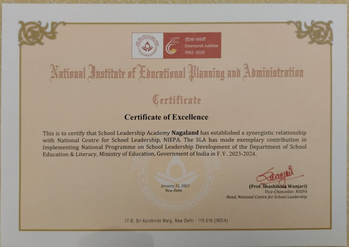 School Leadership Academy, SCERT Nagaland gets Certificate of ...