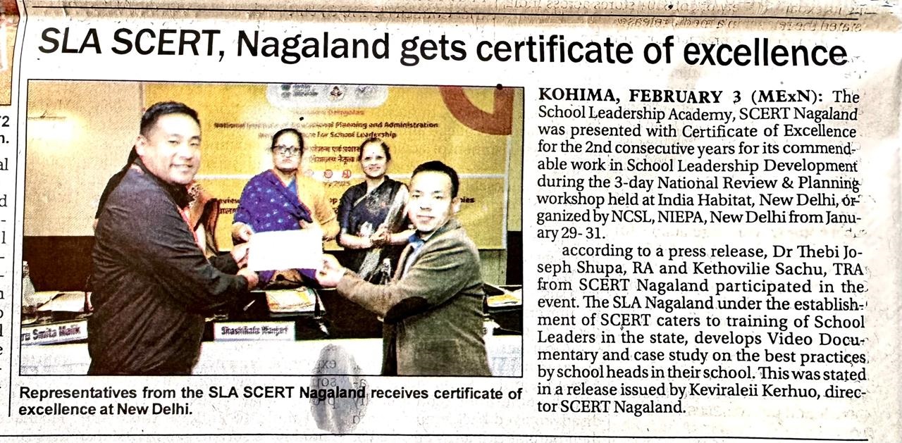 School Leadership Academy, SCERT Nagaland gets Certificate of ...